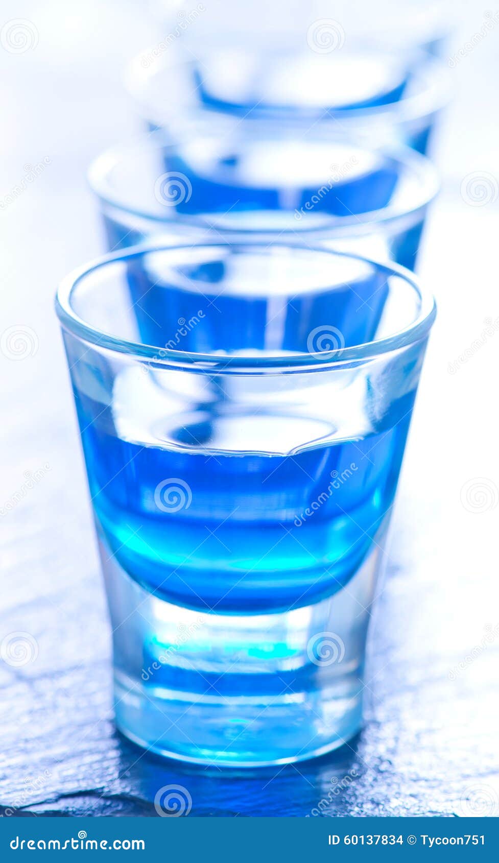 Blue Alcoholic Drink into Small Glasses Stock Photo - Image of cold ...