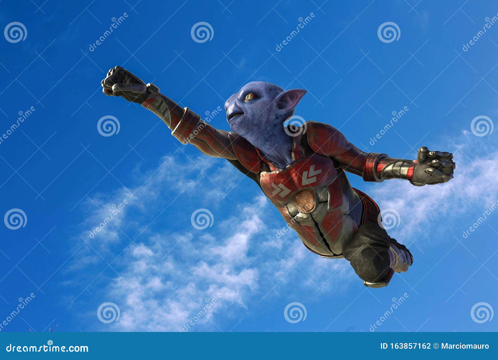 Blue Alien Flying Out on the Blue Sky Stock Illustration - Illustration ...