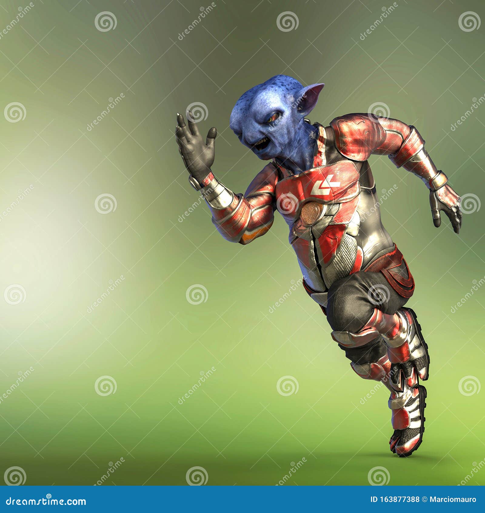 Blue alien running out stock illustration. Illustration of soldier ...