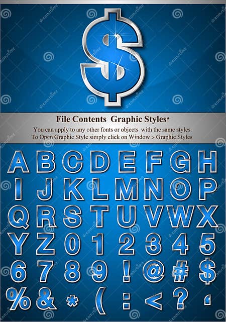 Blue Alphabet with Silver Emboss Stroke Stock Vector - Illustration of ...