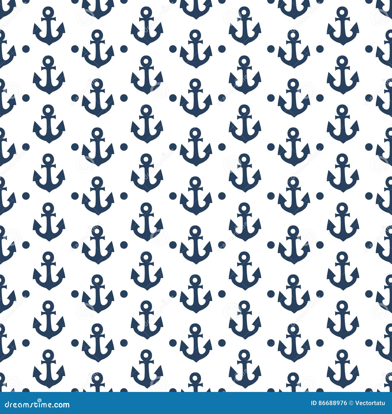 Blue Anchor and Dots Seamless Pattern Stock Vector - Illustration of ...