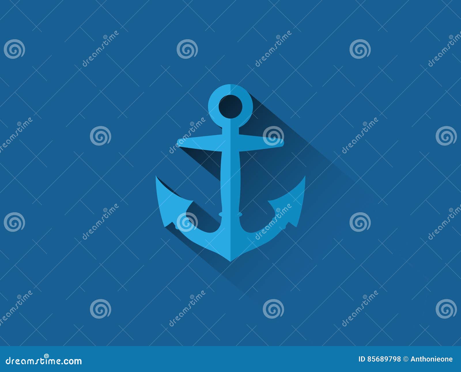 Blue Anchor with Long Shadow Flat Design on Blue Background Stock ...