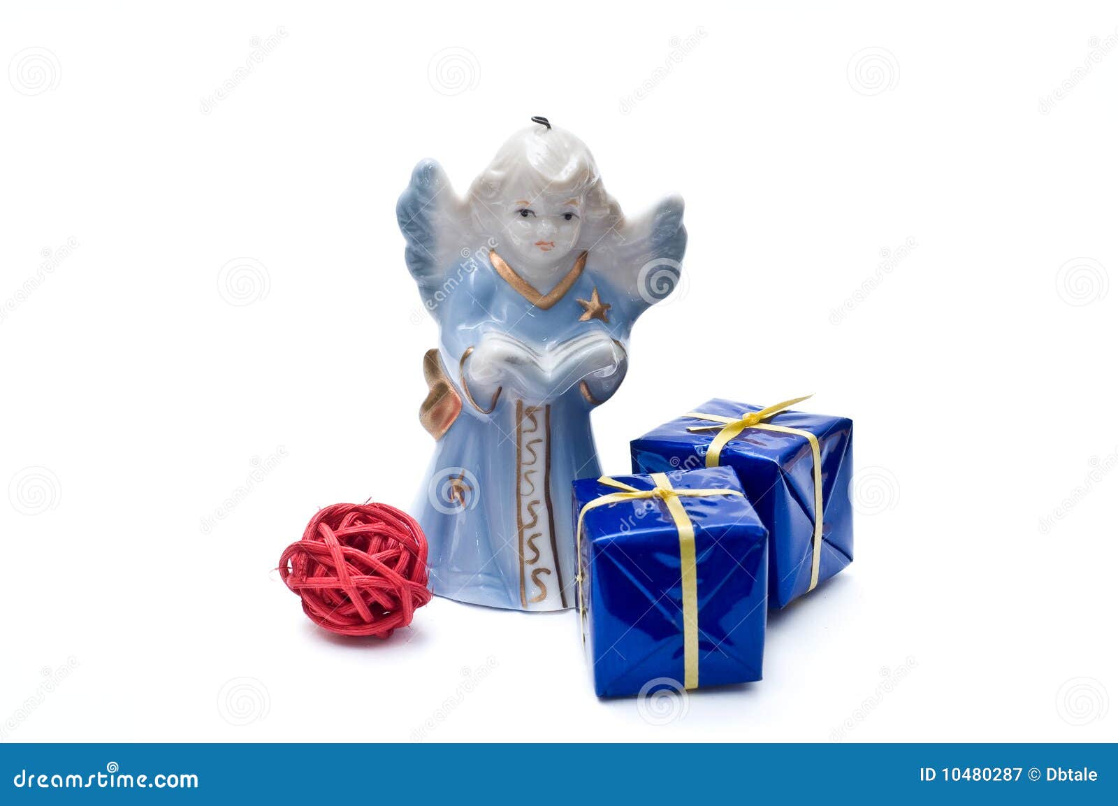 Blue angel and gift boxes stock image. Image of knot - 10480287