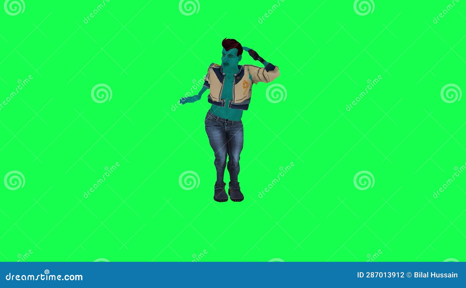 Blue Animated 3D Man Dancing on Green Screen from Front Angle 3D People ...