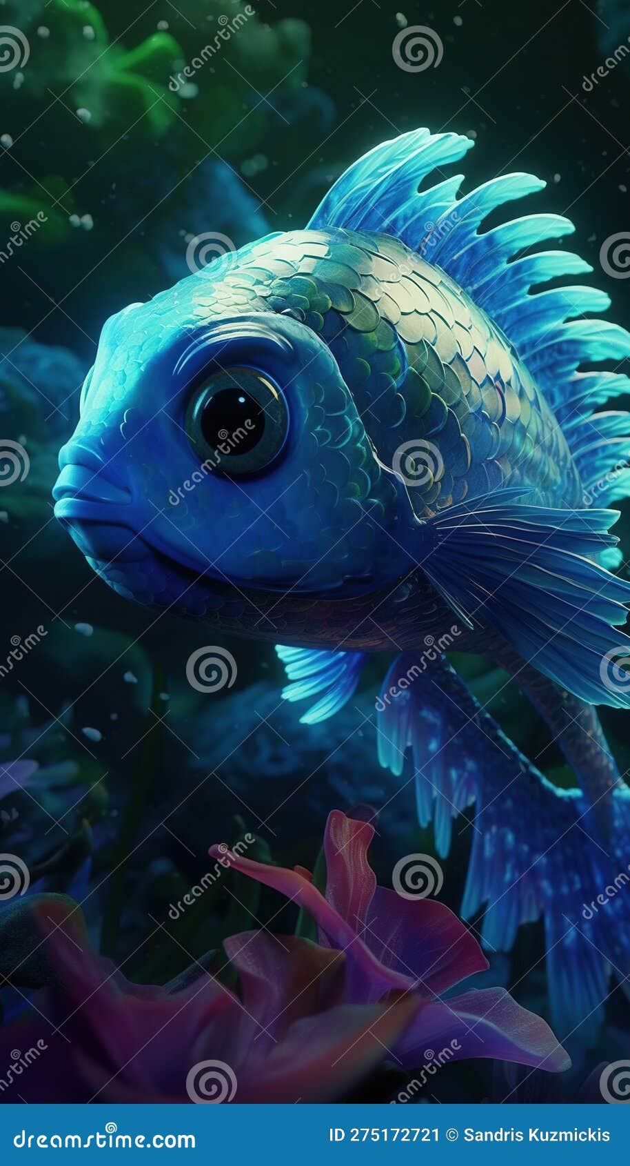 Blue Animated Fish. Generative AI Stock Illustration - Illustration of ...