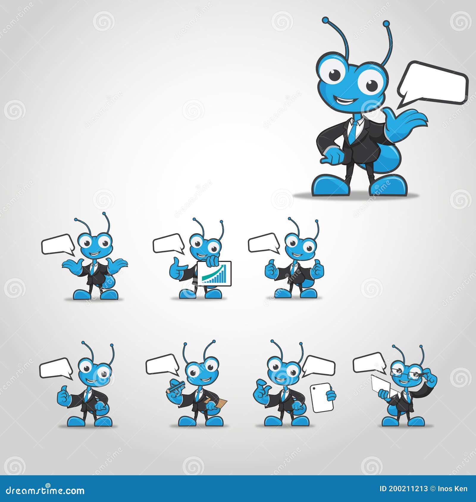 Blue Ant Mascot 8 Expressions Vector Pack Stock Vector - Illustration ...