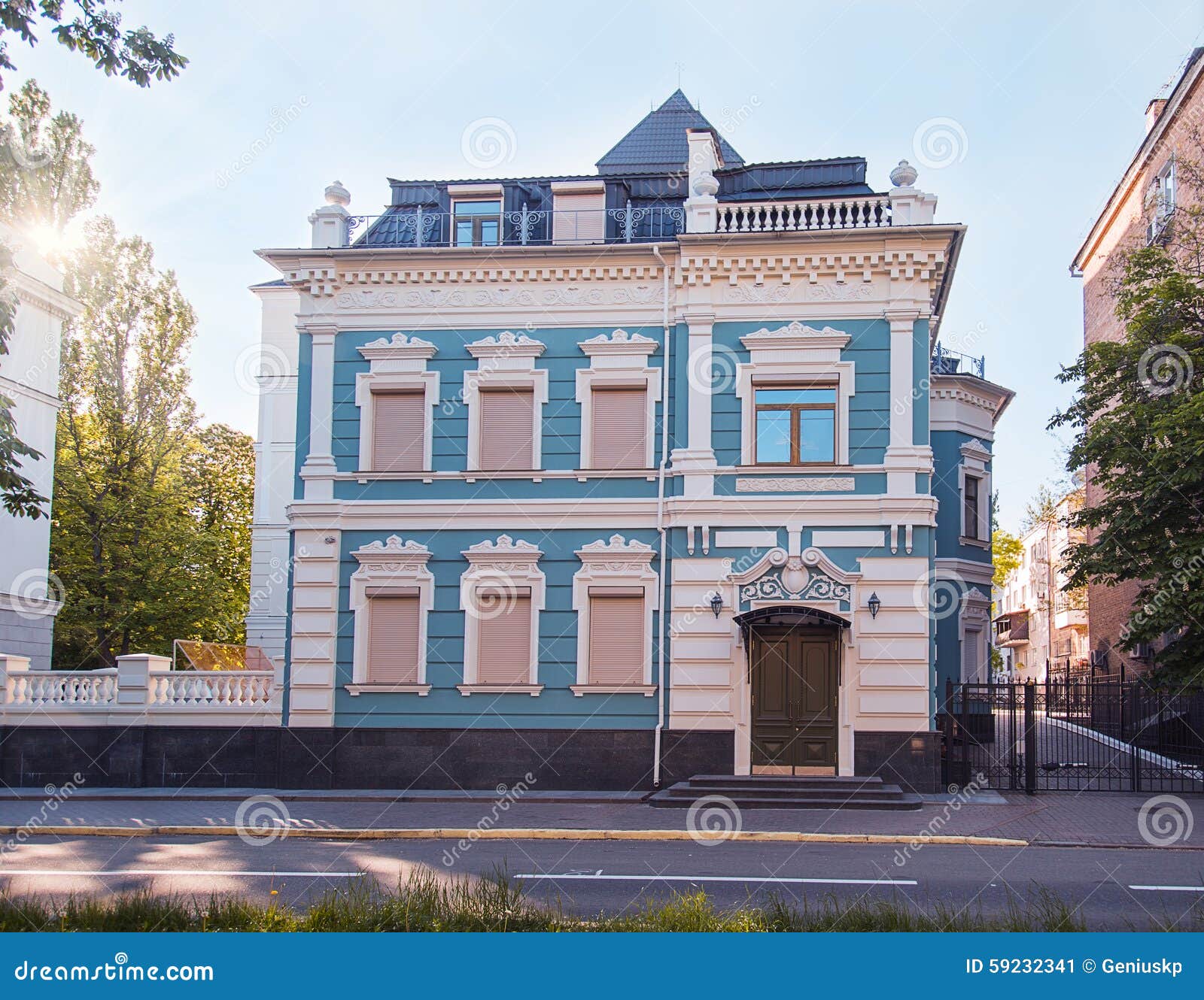 Blue Apartment Building in the Evening Stock Image - Image of estate ...
