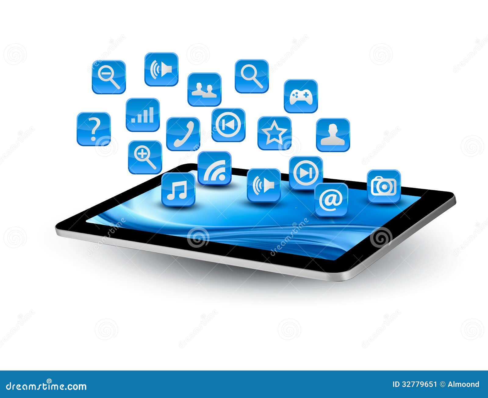 Blue Application Icons in a Tablet. Stock Vector - Illustration of ...