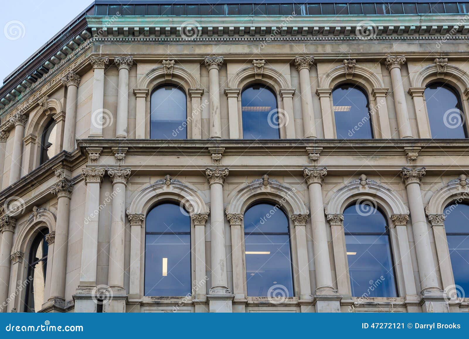 Blue Arched Windows in Old Stone Building Stock Image - Image of glass ...