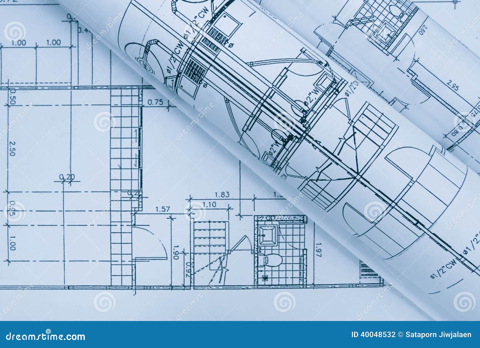Blue architectural plan stock photo. Image of building - 40048532