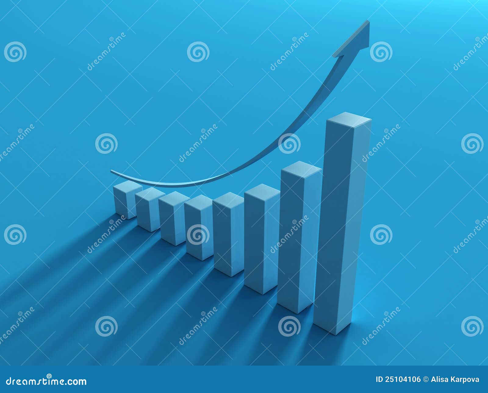 Blue Arrow and Bar Chart Growth Up with Shadow Stock Illustration ...