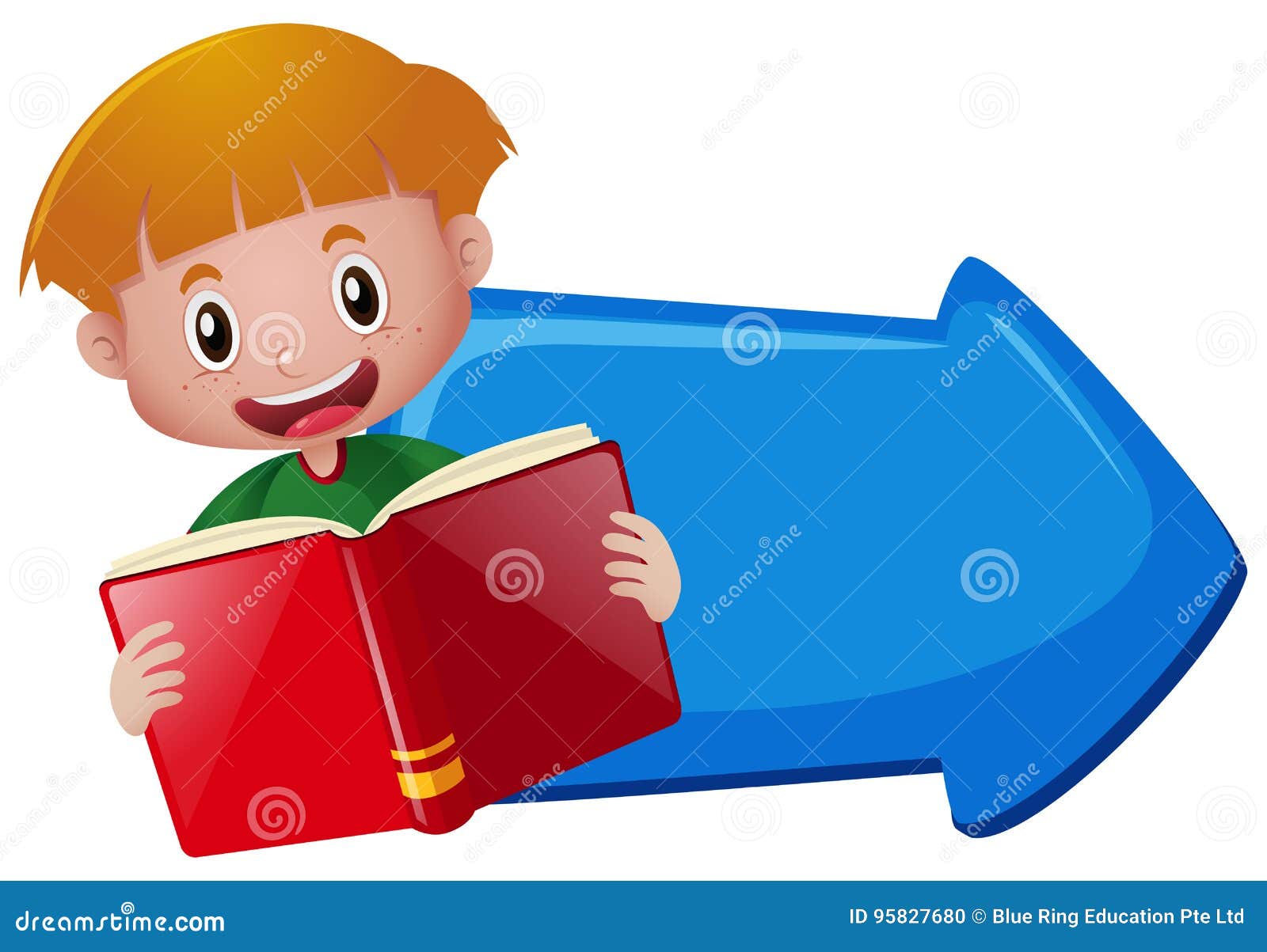 Blue Arrow with Boy Reading Book Stock Vector - Illustration of youth ...