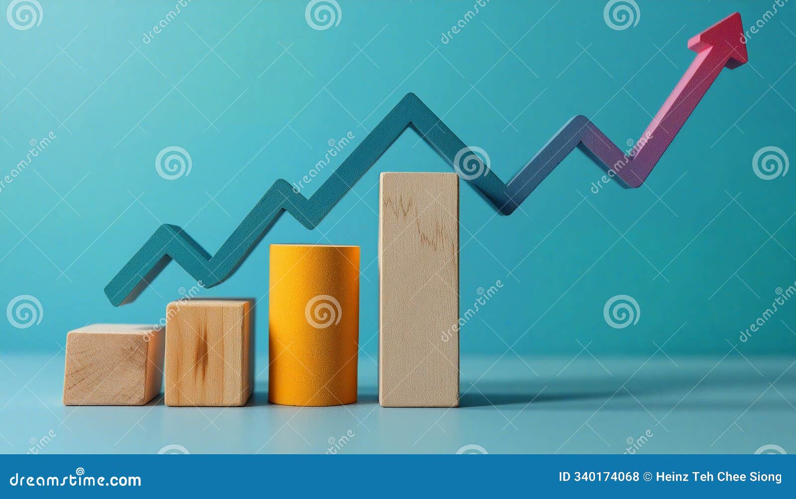 Blue Arrow Chart Going Up Over Increasing Bar Graph Stock Illustration ...