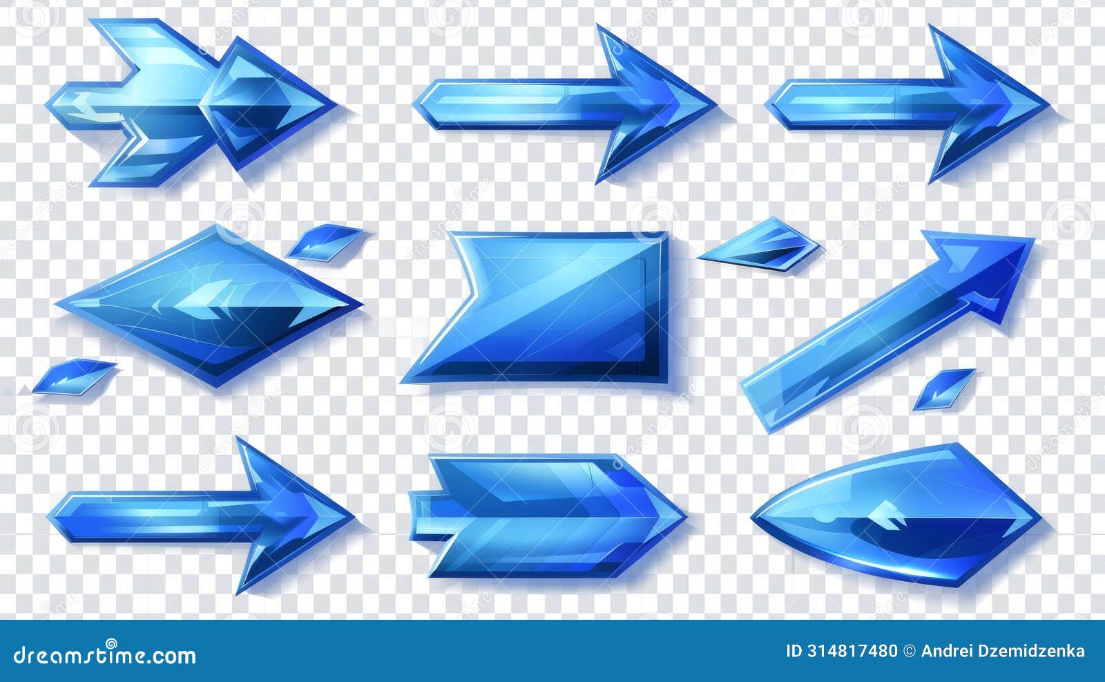 Blue Arrow Cursors Isolated on Transparent Background. Modern ...