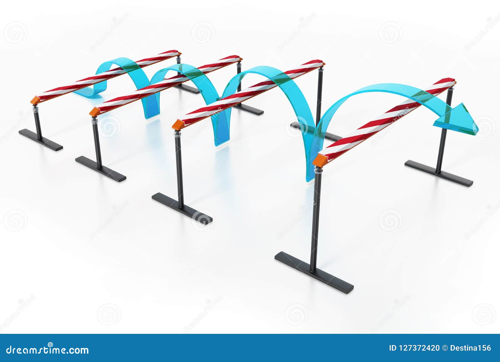 Blue Arrow Jumping Over the Obstacles. 3D Illustration Stock ...