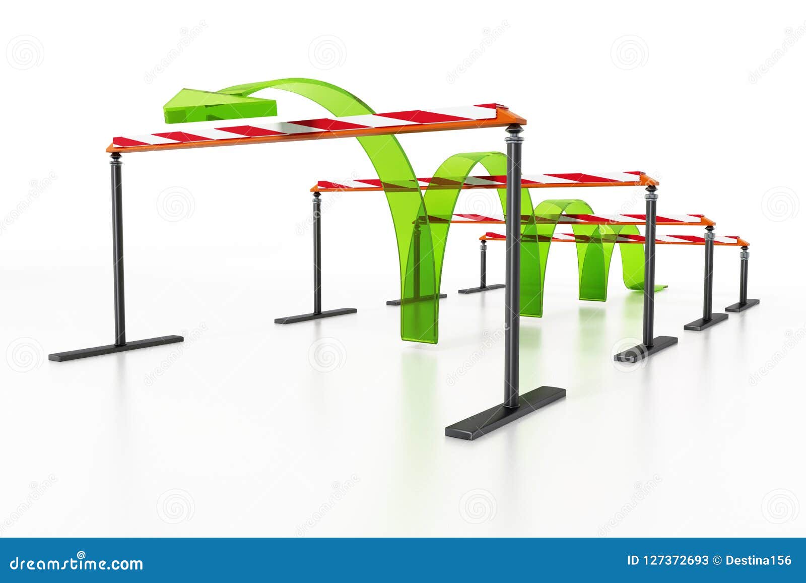 Blue Arrow Jumping Over the Obstacles. 3D Illustration Stock ...