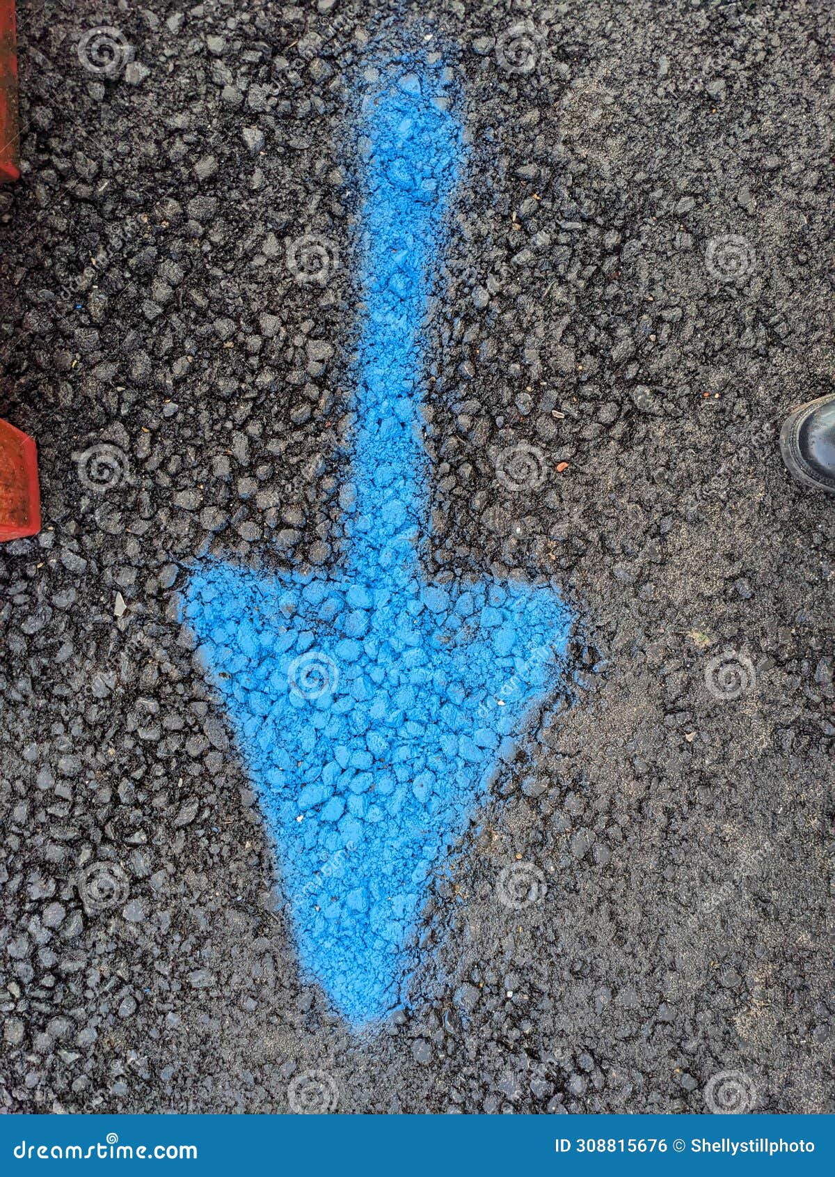 Blue Arrow Painted on Pavement Pointing Stock Photo - Image of concept ...