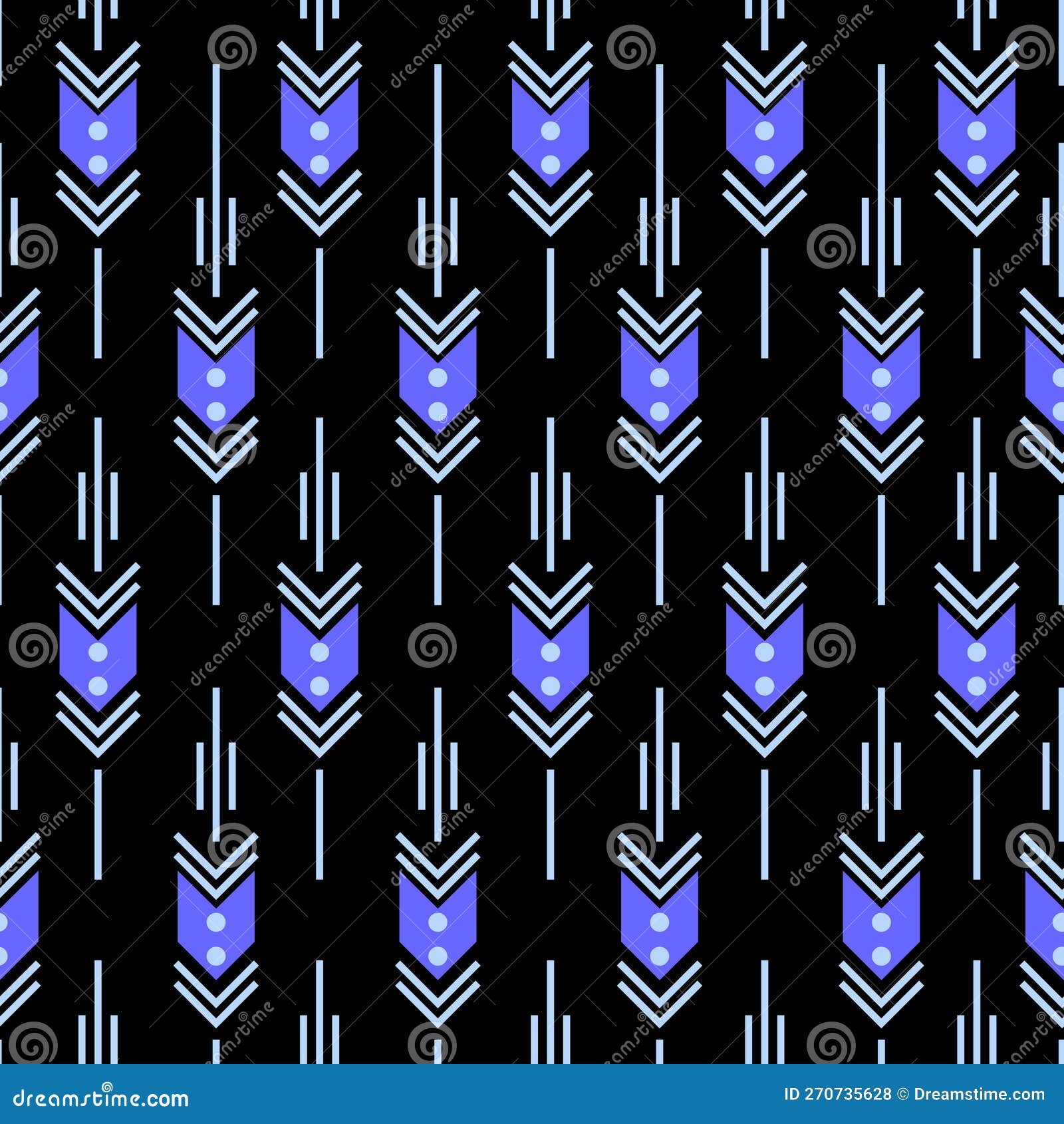 Blue Arrow Seamless Pattern Isolated on Black Background Stock Vector ...