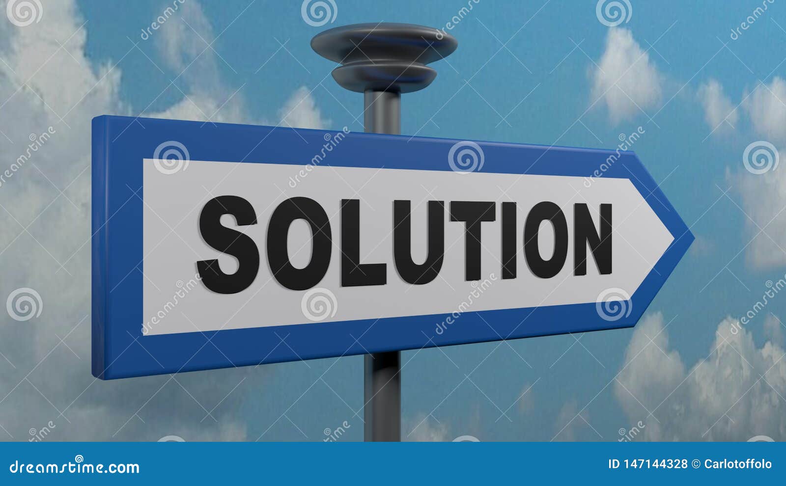 Solution Blue Arrow Street Sign - 3D Rendering Illustration Stock ...
