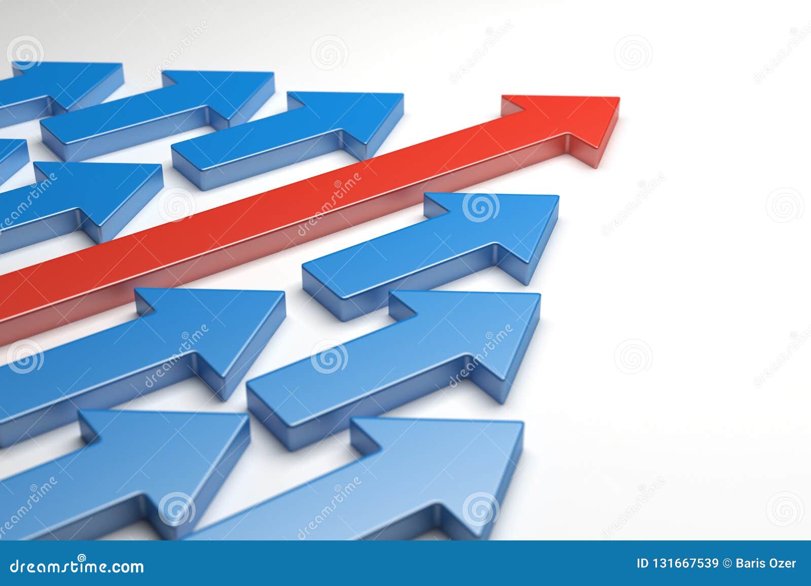 Blue Arrows Following the Red Arrow on White. 3d Render Stock ...