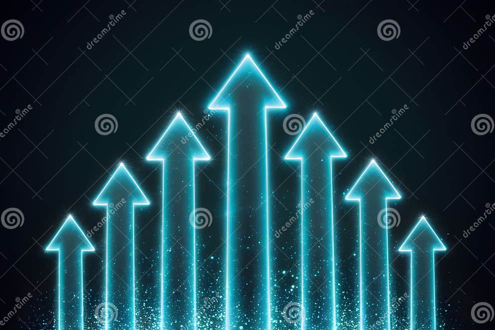 Blue Arrows Signal Progress from Central Source on Dark Background ...