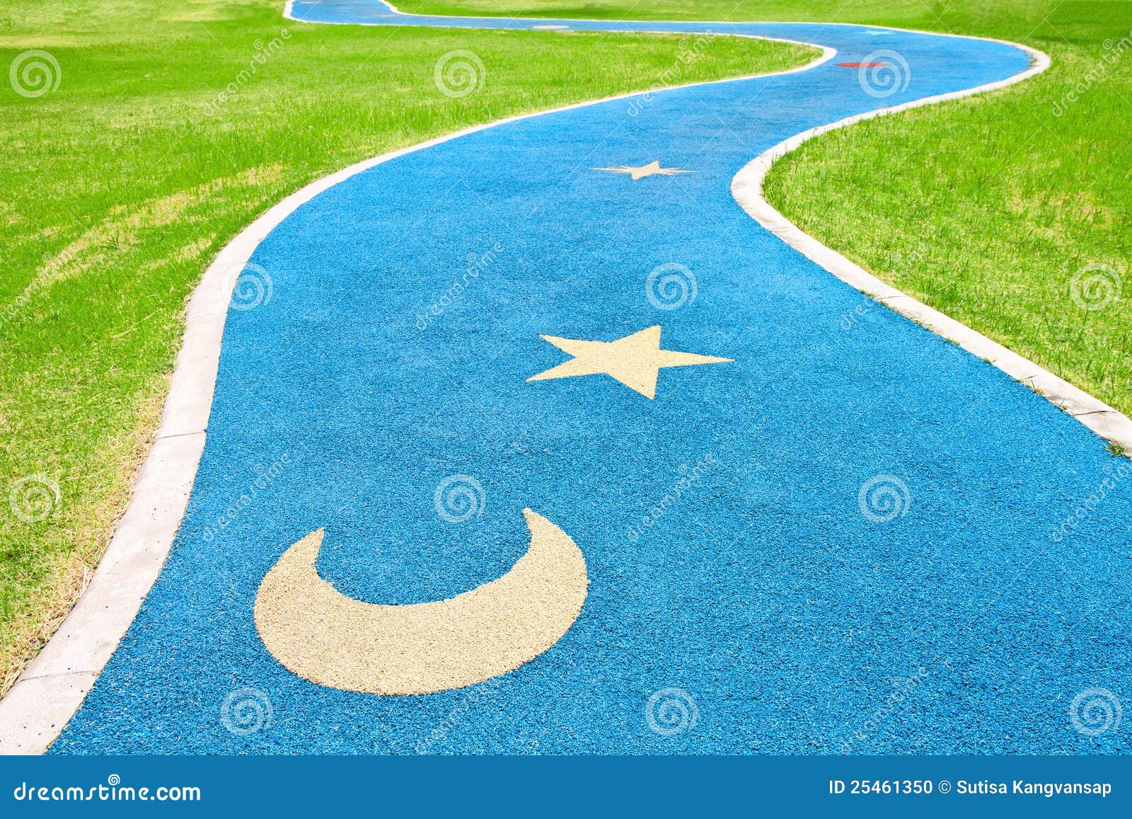 Blue Asphalt Path Via Green Grass Stock Photo - Image of rough ...