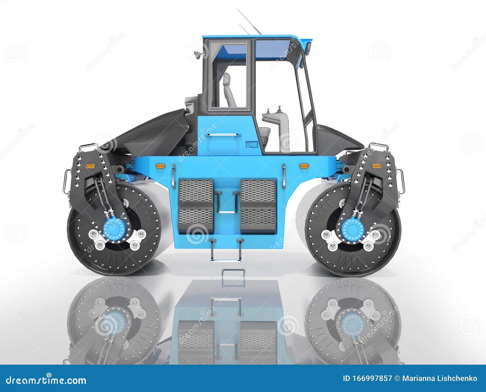 Blue Asphalt Roller for Laying the Road Side View 3D Rendering on White ...
