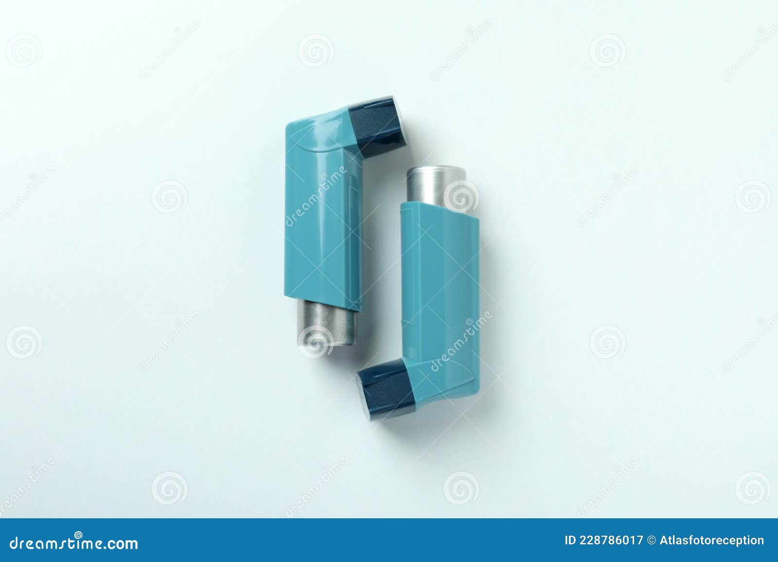 Blue Asthma Inhalers on White Background, Top View Stock Image - Image ...