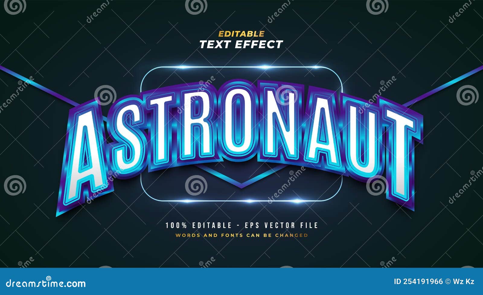 Blue Astronaut Text in Retro Style with Glossy and Curved Effect Stock ...