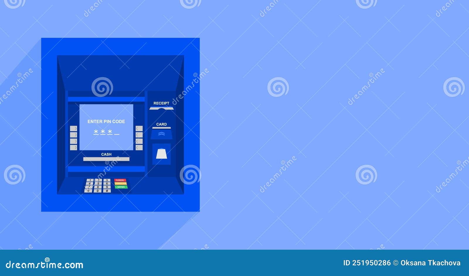 Blue ATM on Blue Background with Copy Space. Vector Illustration Stock ...