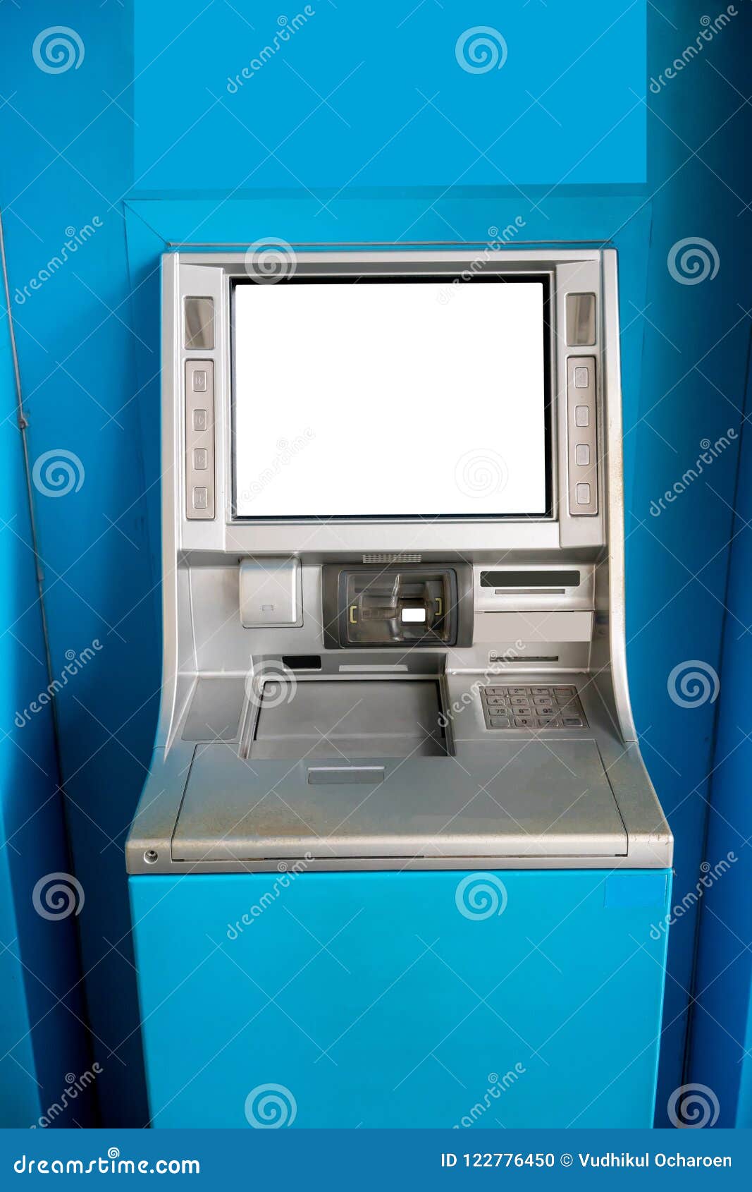 Blue ATM Machine. the Station Automatic Machines Stock Photo - Image of ...