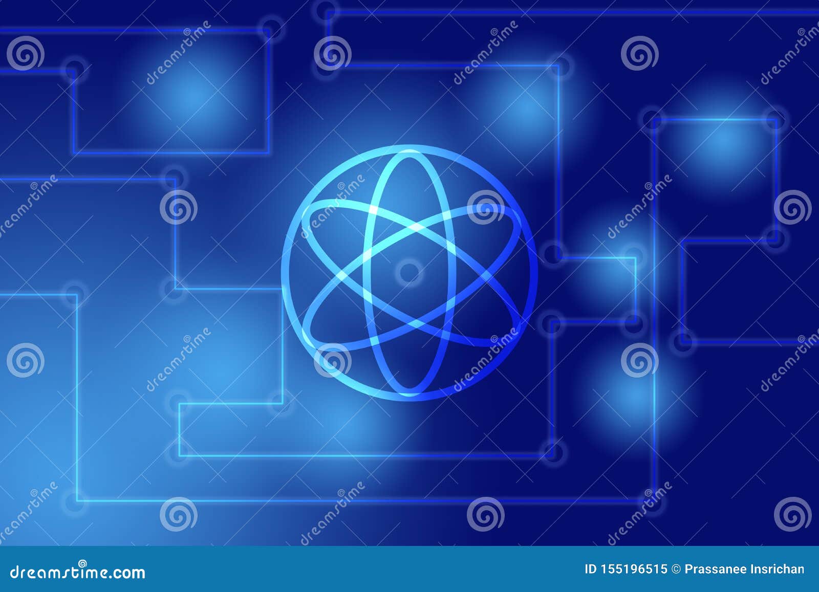 Blue Atom in Chemistry with Line Connection on Dark Blue for Background ...
