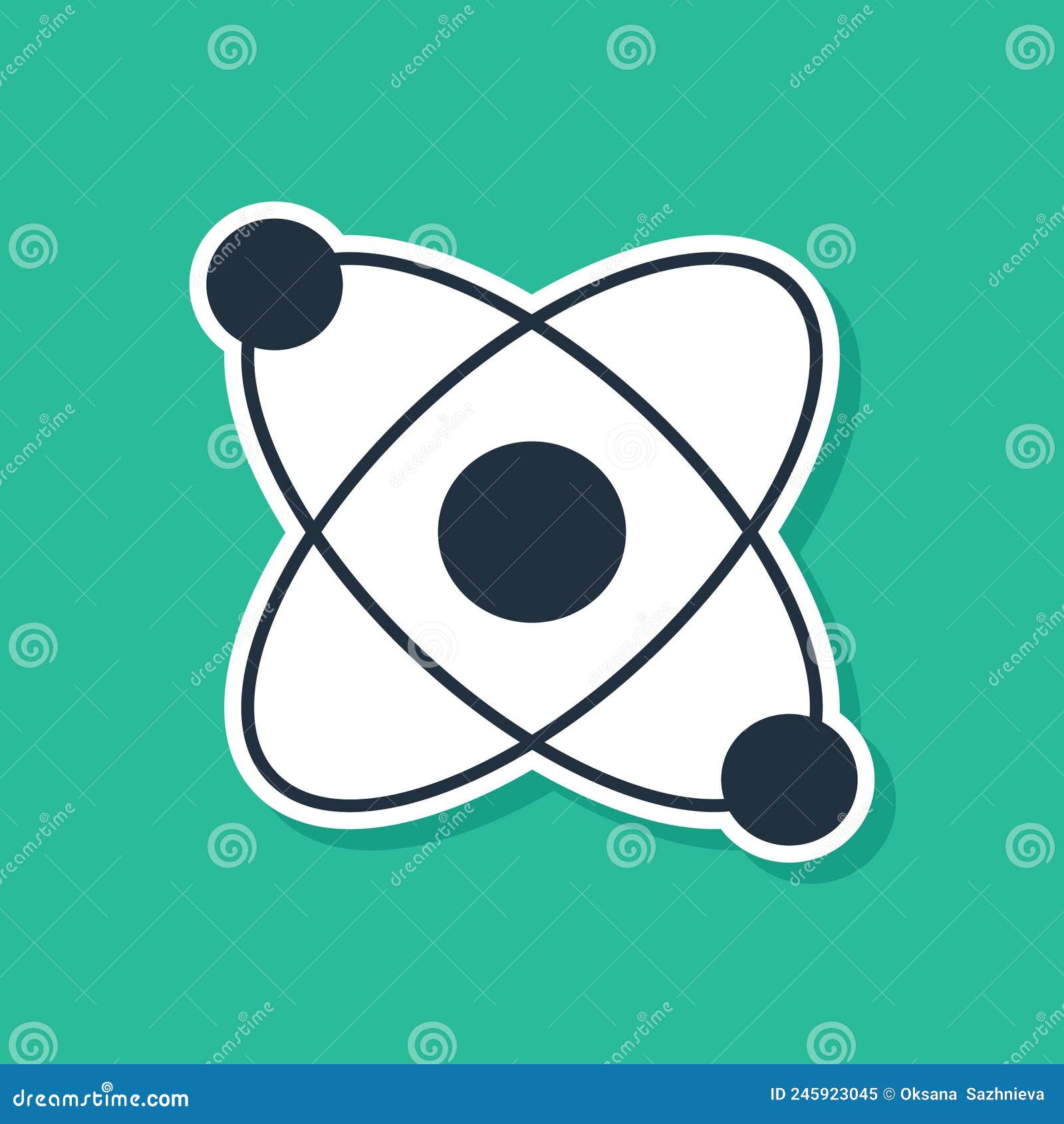 Blue Atom Icon Isolated on Green Background. Symbol of Science ...