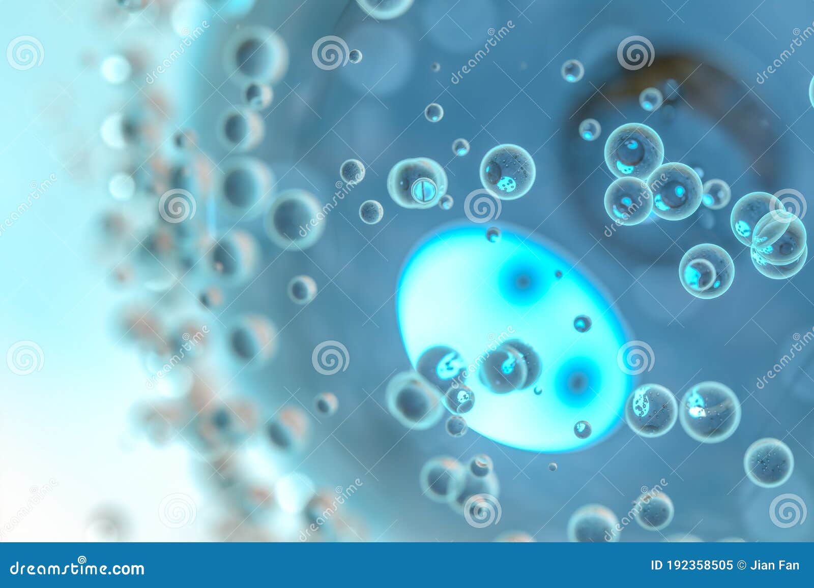 Blue Atom Spheres with Bubbles on the Surface, 3d Rendering Stock ...