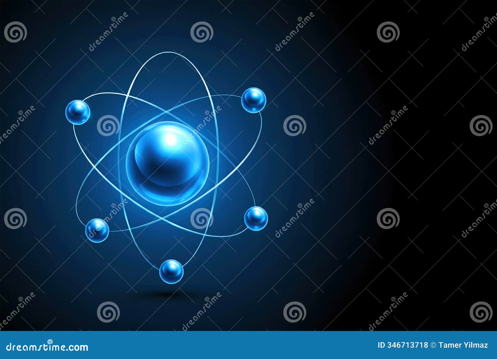 Blue Atomic Model on Navy Blue Background, Abstract Background Stock ...