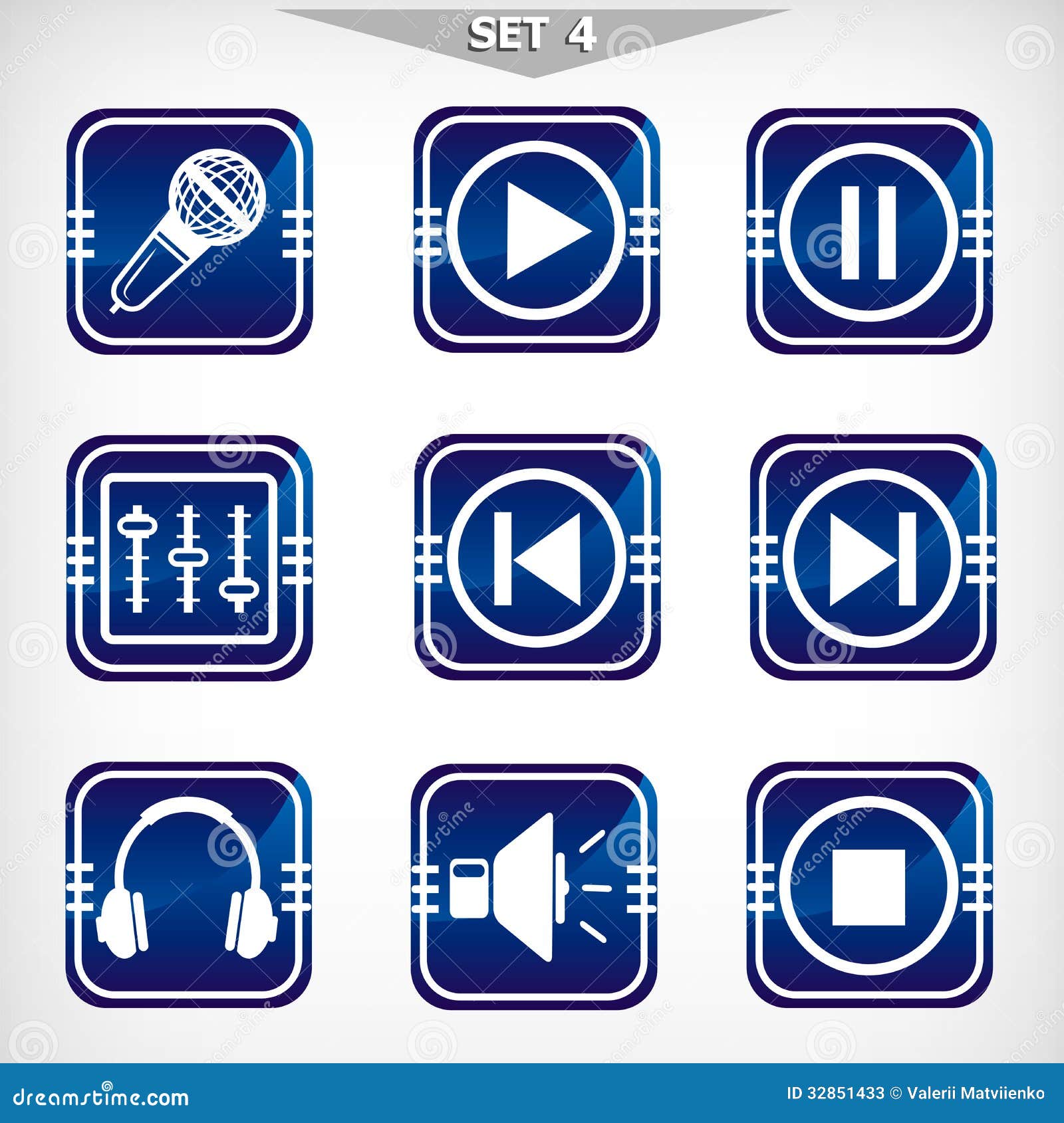 Blue audio icons set stock vector. Illustration of abstract - 32851433