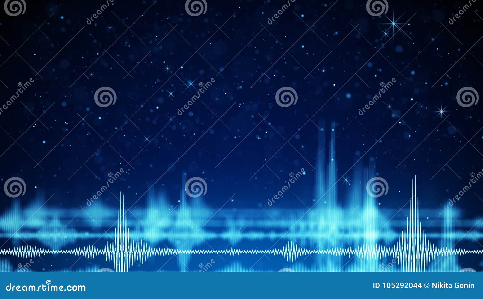 Blue Audio Wave Form and Sparkles Stock Illustration - Illustration of ...