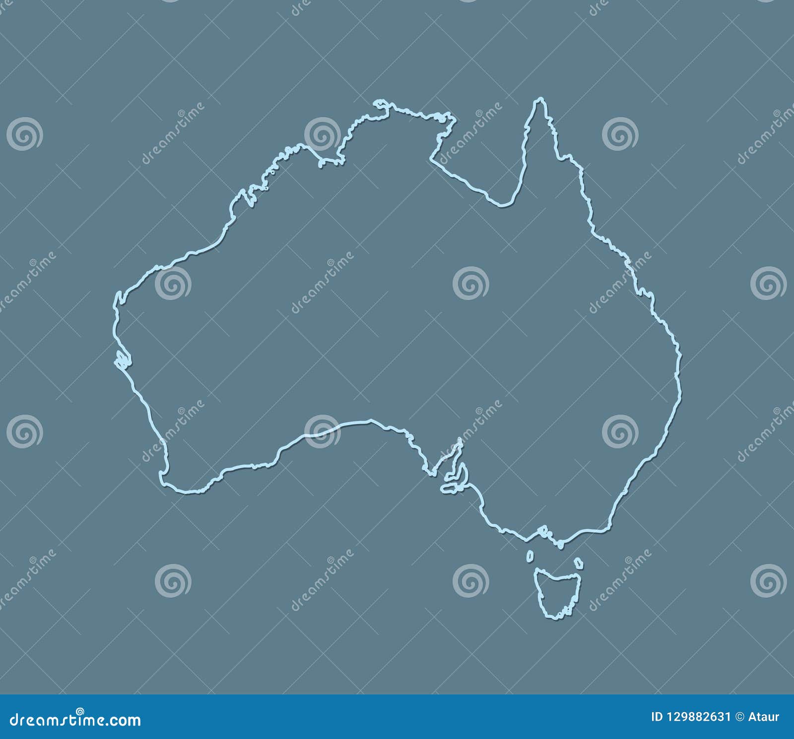 A Blue Australia Map with Single Border Line on Dark Background Stock ...