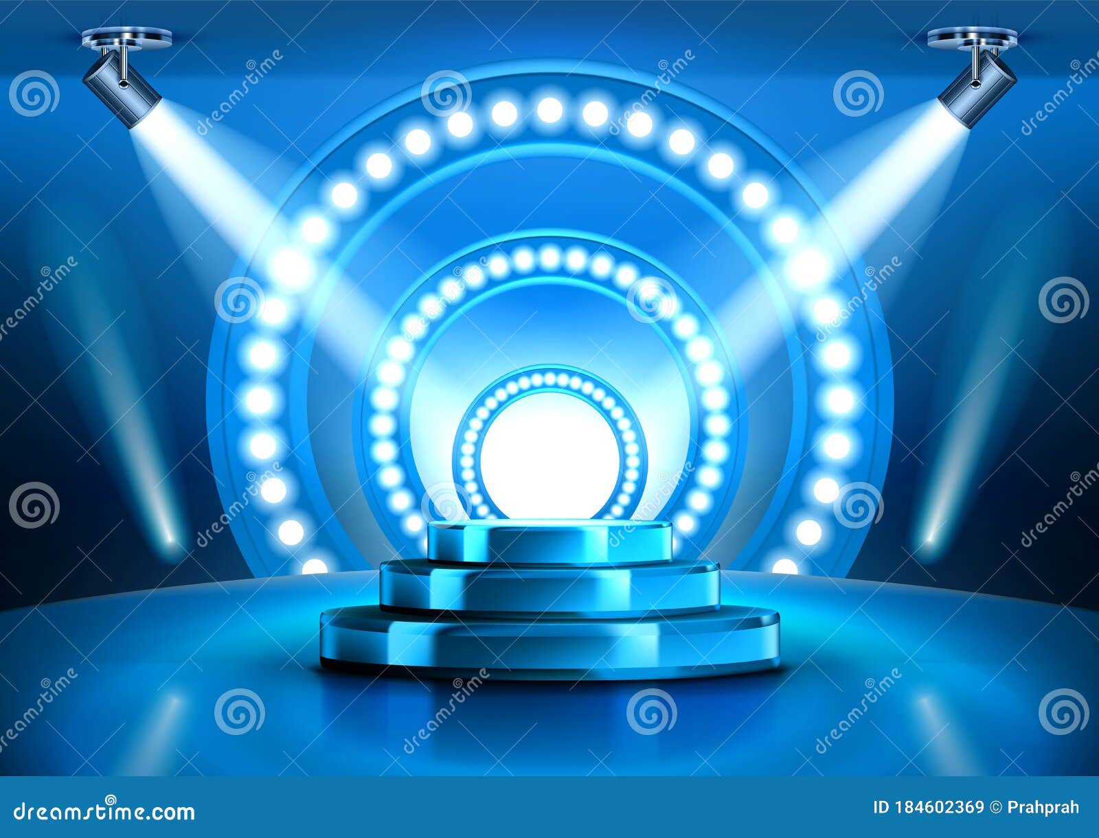 Blue Award Ceremony Stage Podium with Spotlights Stock Vector ...