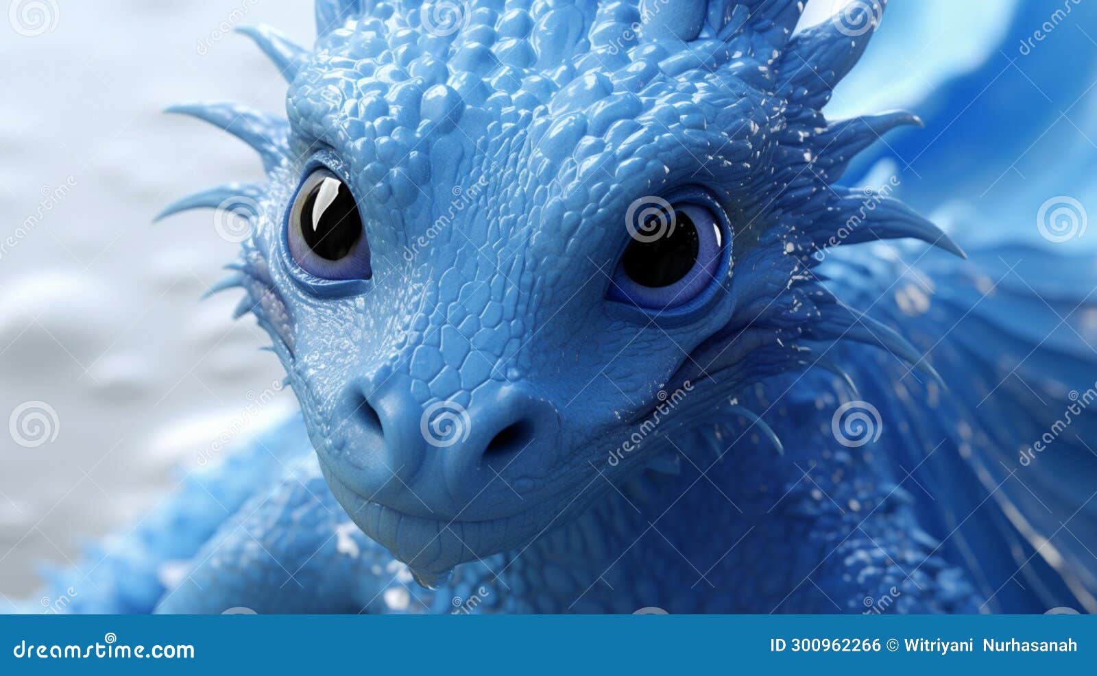 Blue Baby-dragon Sitting on a Black Surface, Front View. Generative AI ...