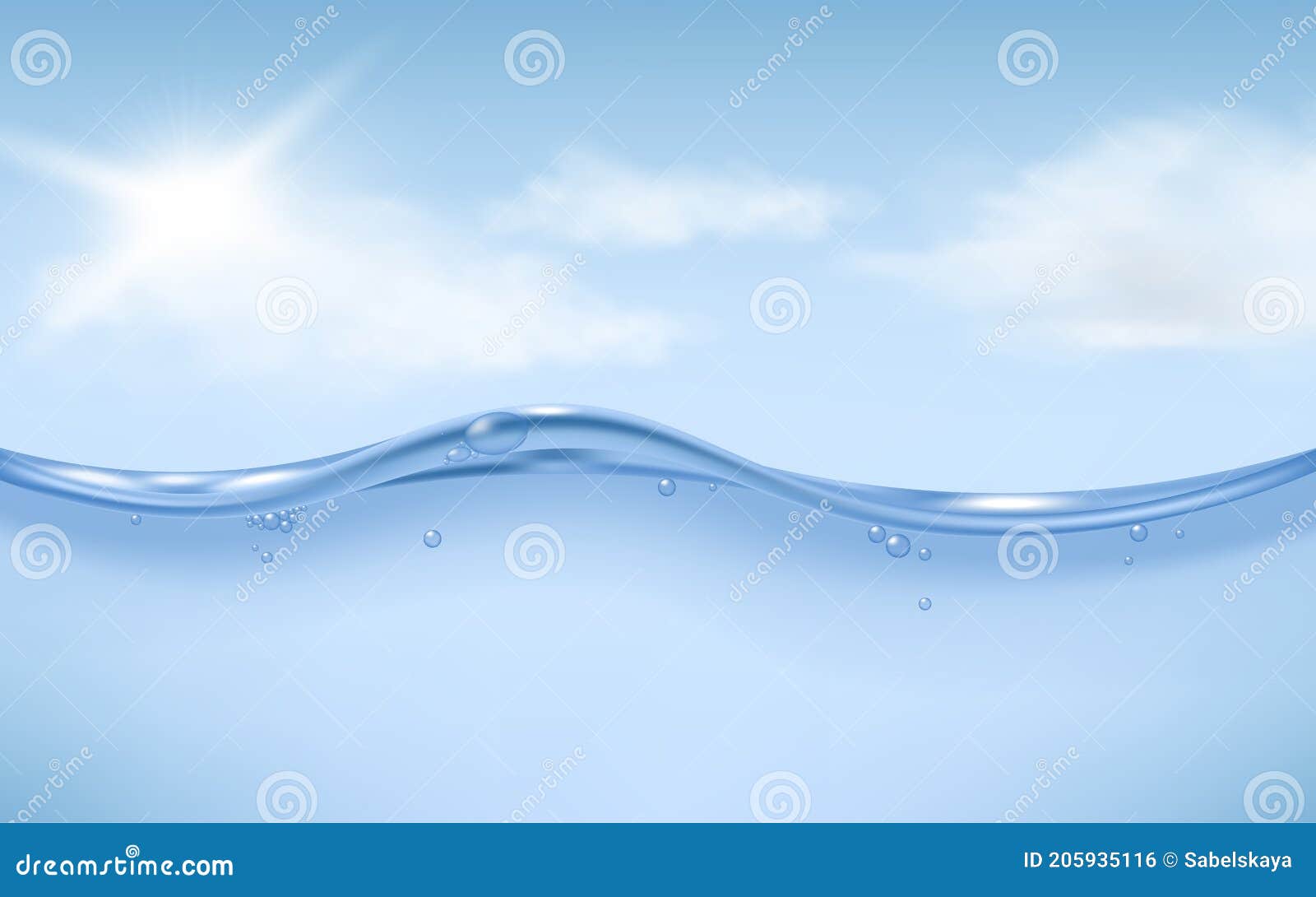 Blue Backdrop with Sky and a Water Wave a Vector Realistic Illustration ...