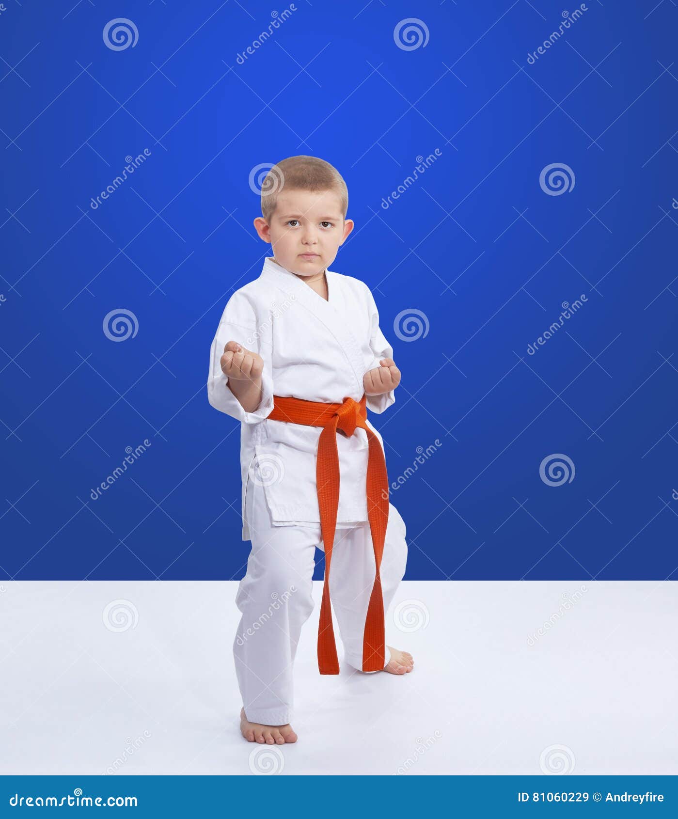 On a Blue Background an Athlete is Standing in the Rack Karate Stock ...