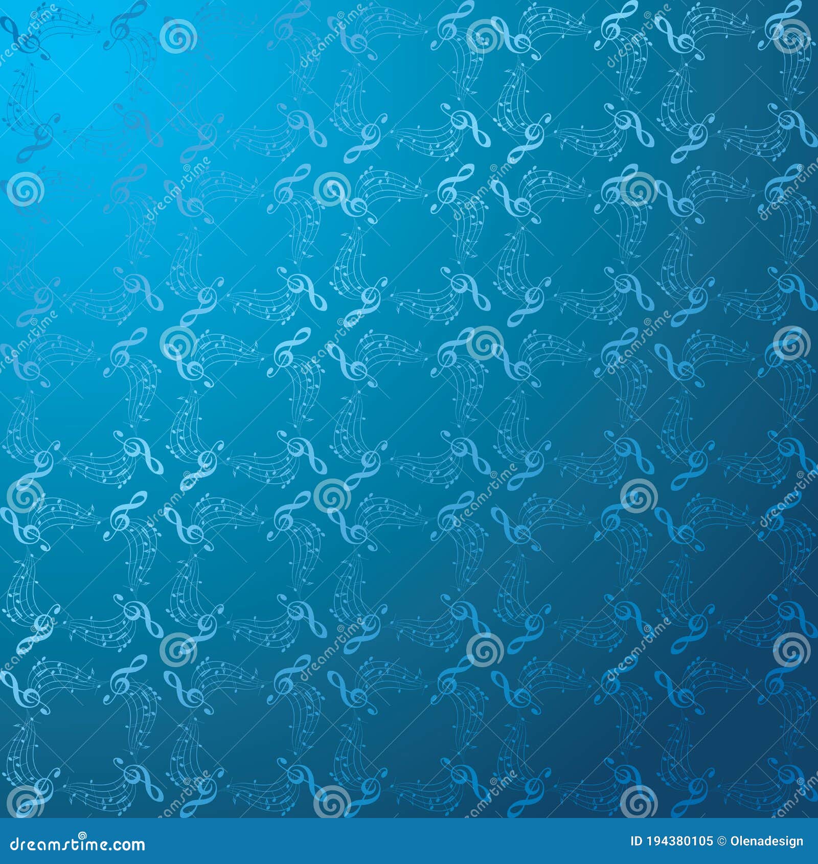 Blue Background with Bended Music Notes - Vector Decorative Musical ...