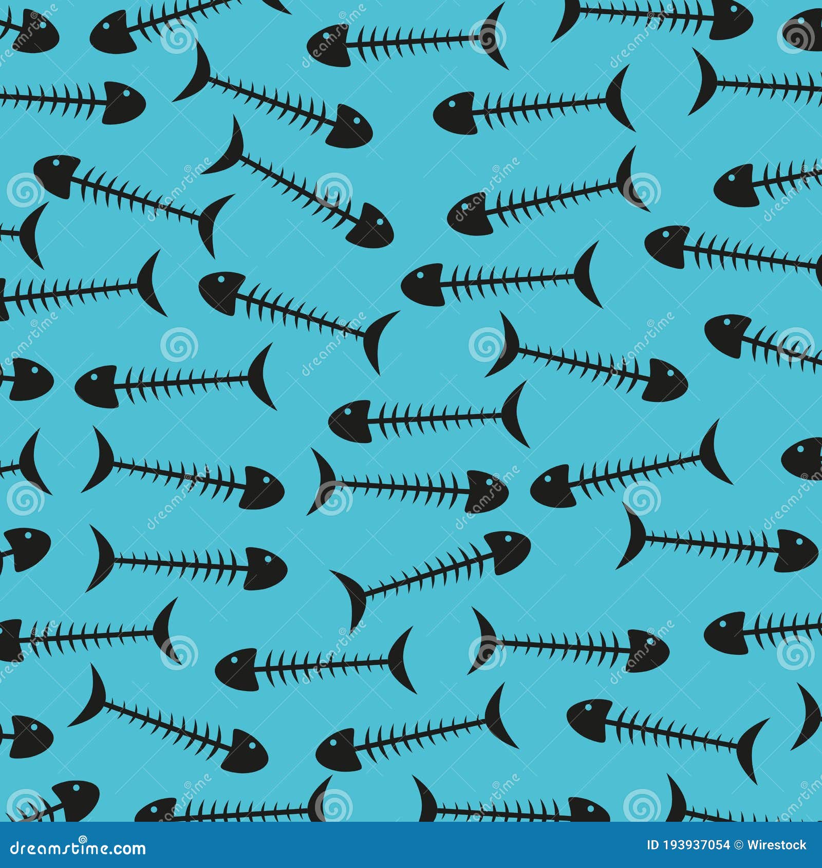 Blue Background with Black Fish Skeletons on it Stock Illustration ...