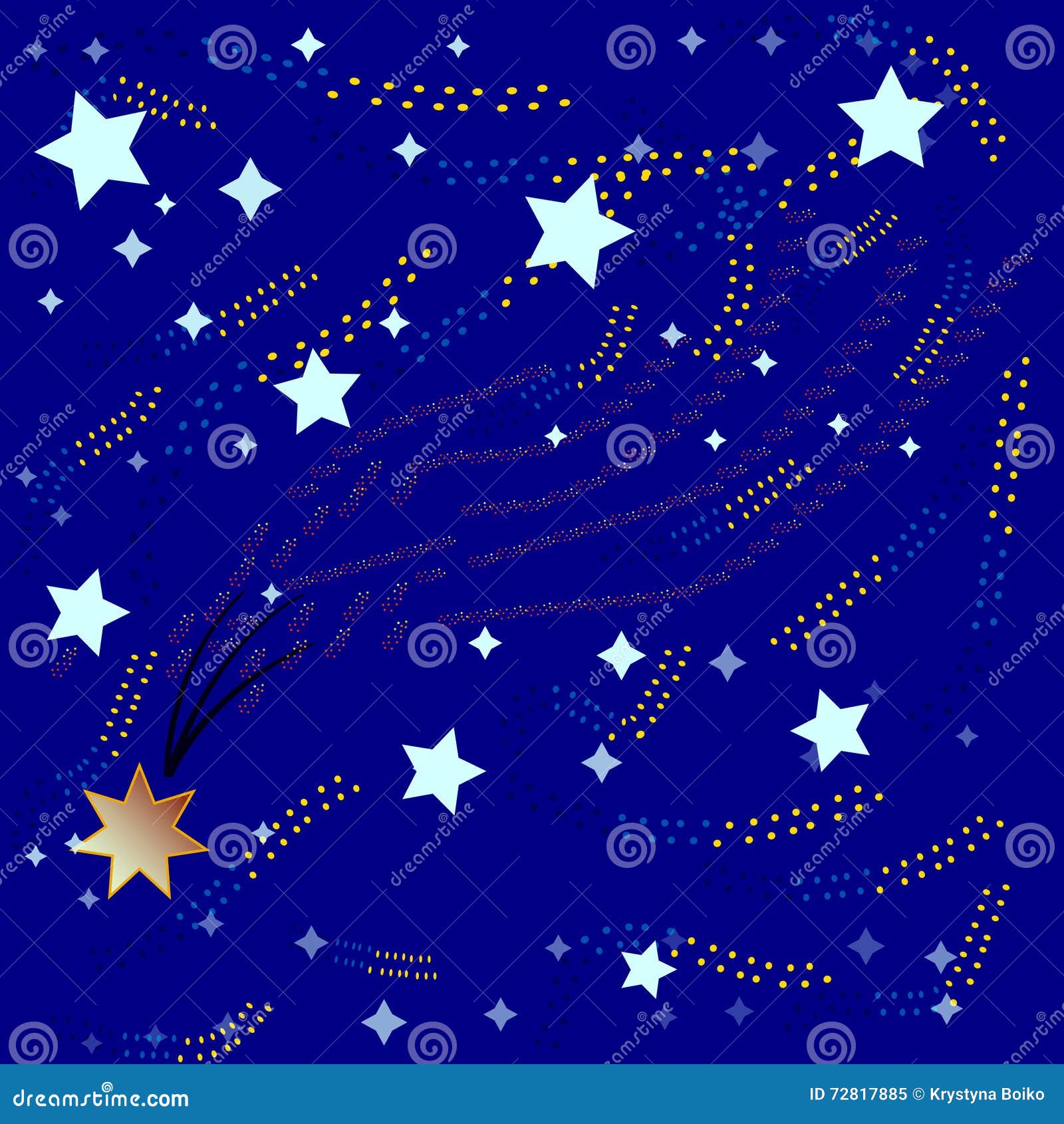 Blue Background and Bright Colorful Stars and Starfall Stock ...