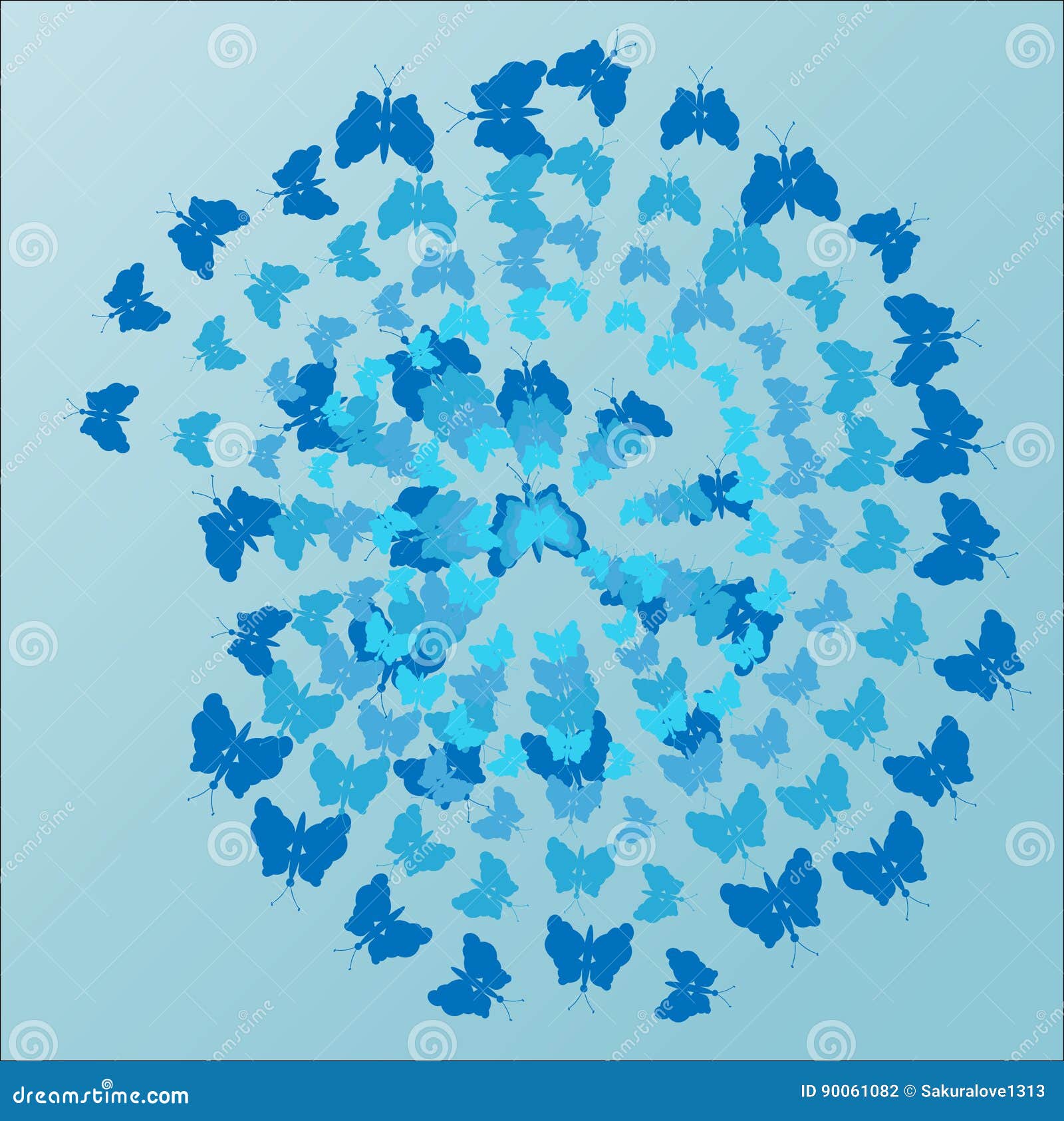 Blue Background, Butterflies Flying In A Spiral Stock Photography ...