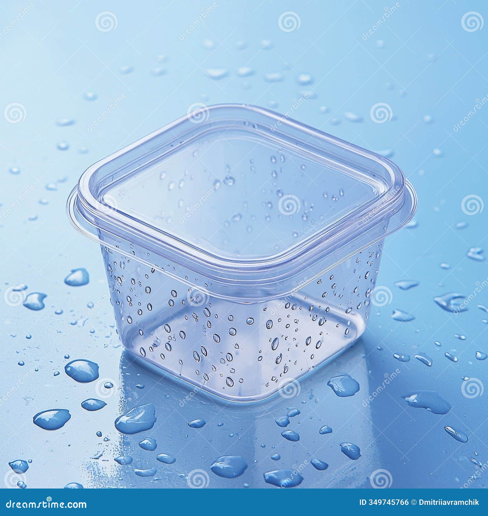 Blue Background with Clear Plastic Square Container with Lid Stock ...