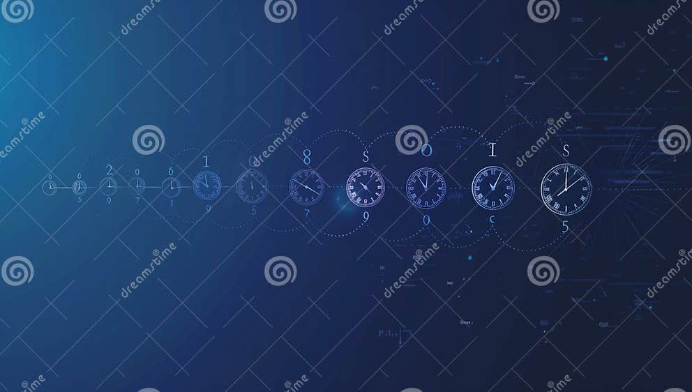 Blue Background with Clocks and Numbers in the Center, a Technology ...