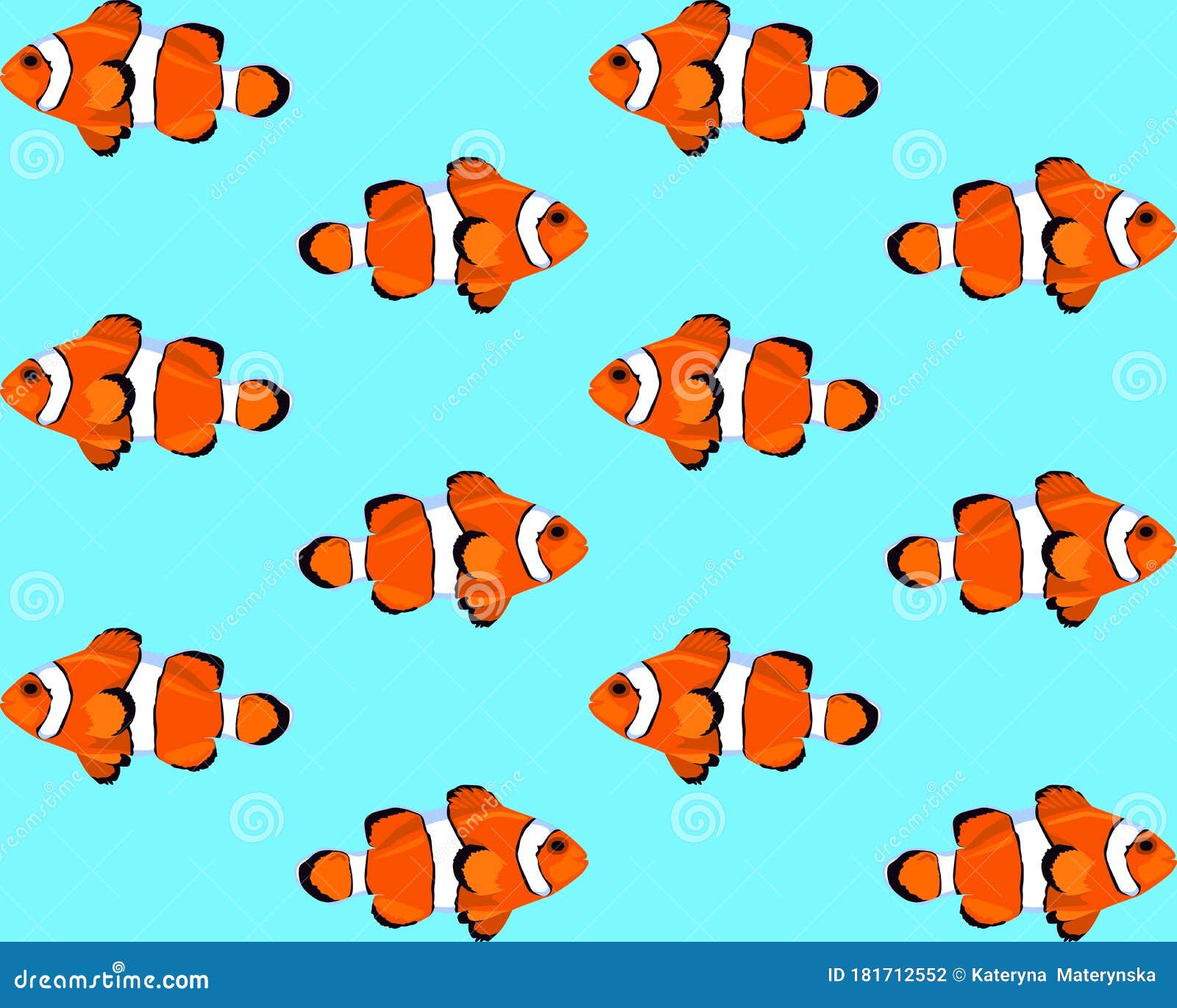 Blue Background, Clownfish Sea Seamless Pattern Stock Illustration ...