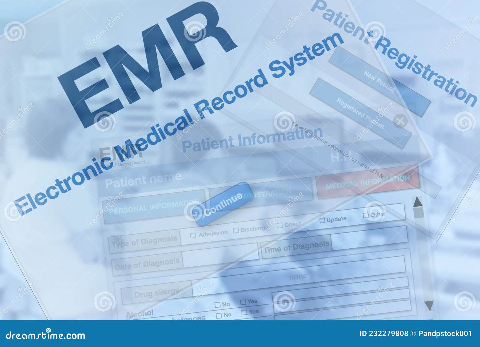 Blue Electronic Medical Record Screen Showing for Background Stock ...